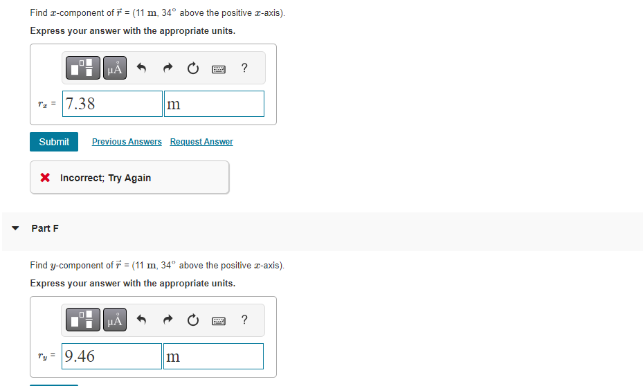 Solved Find x-component of r=(11 m,34∘ above the positive | Chegg.com