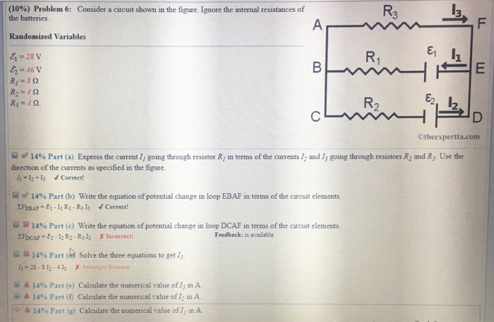 Solved (10%) Problem 6: the batteries. R3 Consider a circuit | Chegg.com