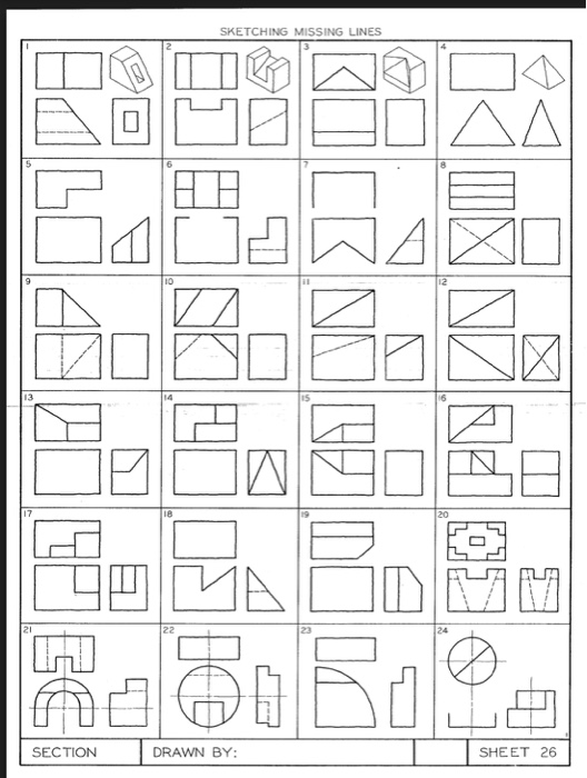 Solved SKETCHING MISSING LINES 13 14 24 SECTION DRAWN BY | Chegg.com