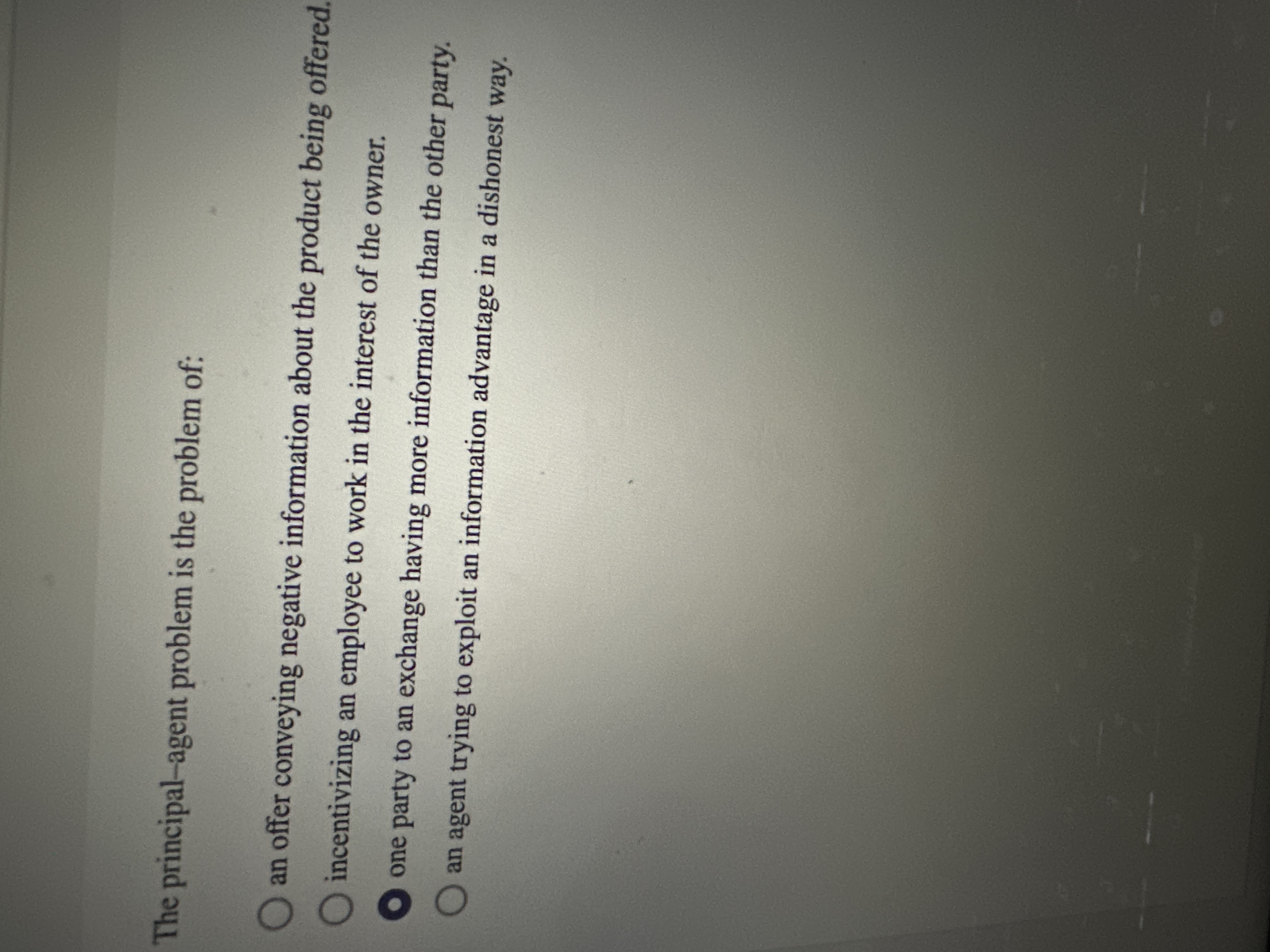 Solved The principal-agent problem is the problem of:an | Chegg.com