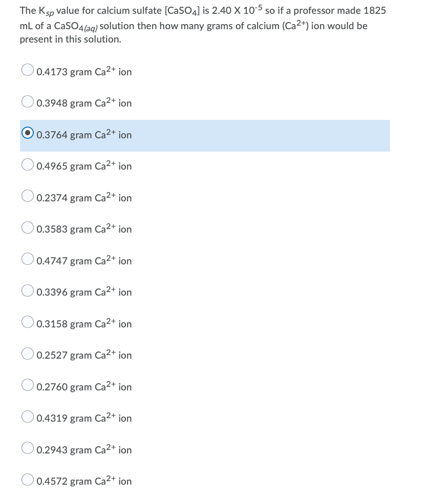 Solved The Ksp value for calcium sulfate [CaSO4] is 2.40 X | Chegg.com