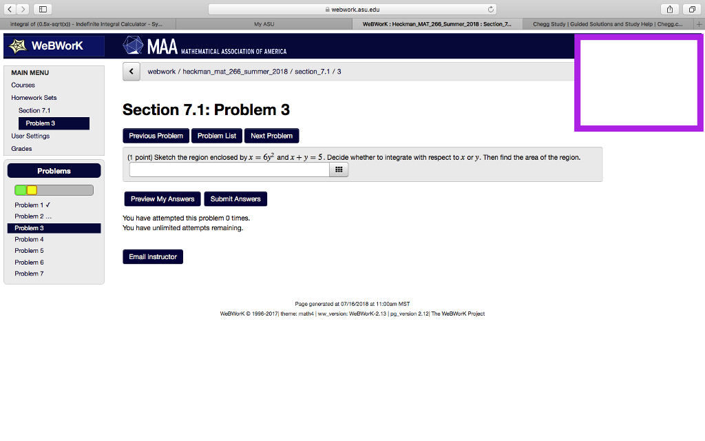 Solved webwork.asu.edu WeBWorK : Heckman MAT 266 Summer 2018 | Chegg.com