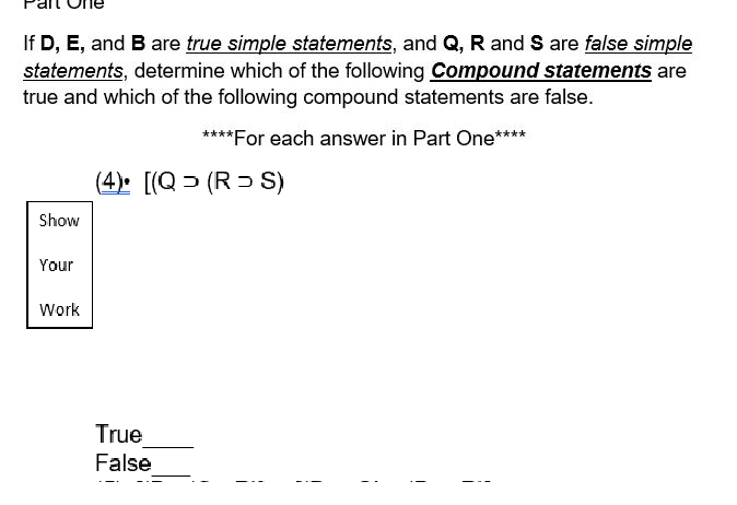 Solved Parl Une If D, E, and B are true simple statements, | Chegg.com