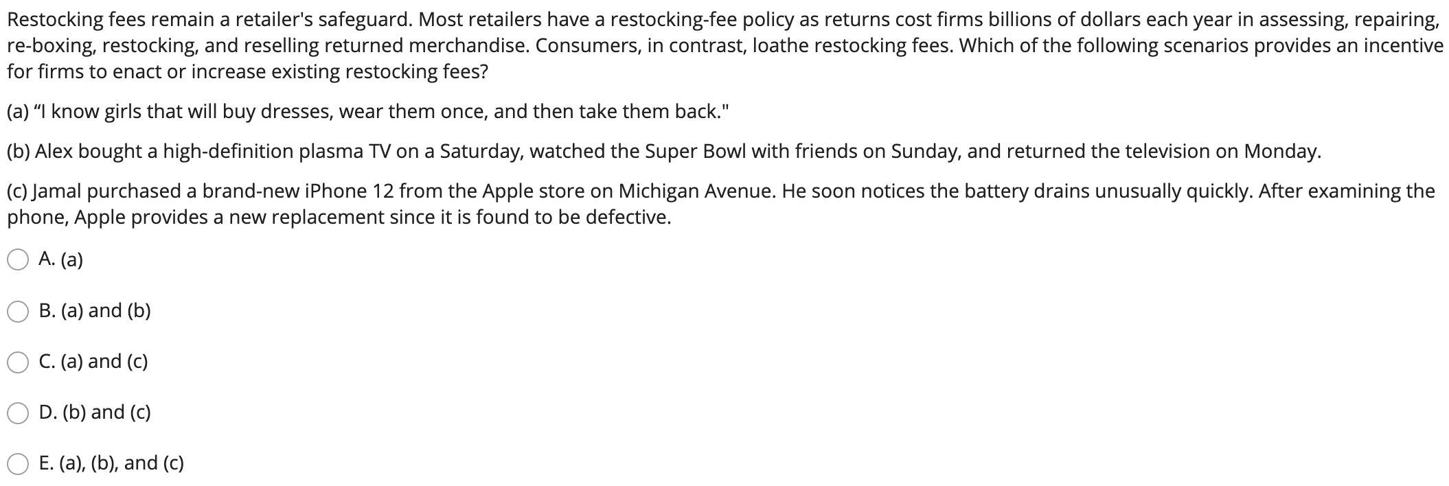 Solved Restocking fees remain a retailer's safeguard. Most | Chegg.com