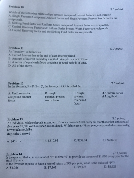 Solved Problem 10 Which of the following A. Single Payment | Chegg.com