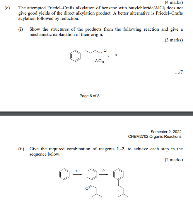 Solved The attempted Friedel-Crafts alkylation of benzene | Chegg.com
