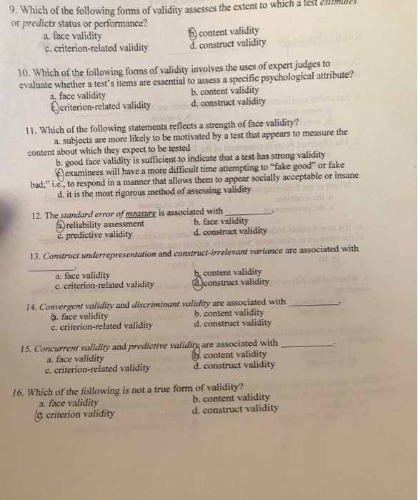 Solved 9 Which Of The Following Or Predicts Status Or Chegg