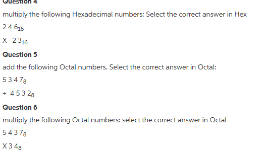 Solved wuestion 4 multiply the following Hexadecimal | Chegg.com