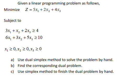 Solved Given a linear programming problem as follows, | Chegg.com