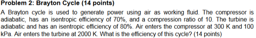 Solved Problem 2: Brayton Cycle (14 ﻿points)A Brayton cycle | Chegg.com