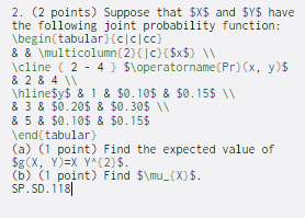 Solved 2. (2 points) Suppose that $X$ and $y$ have the | Chegg.com