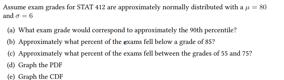 Solved Assume exam grades for STAT 412 are approximately | Chegg.com