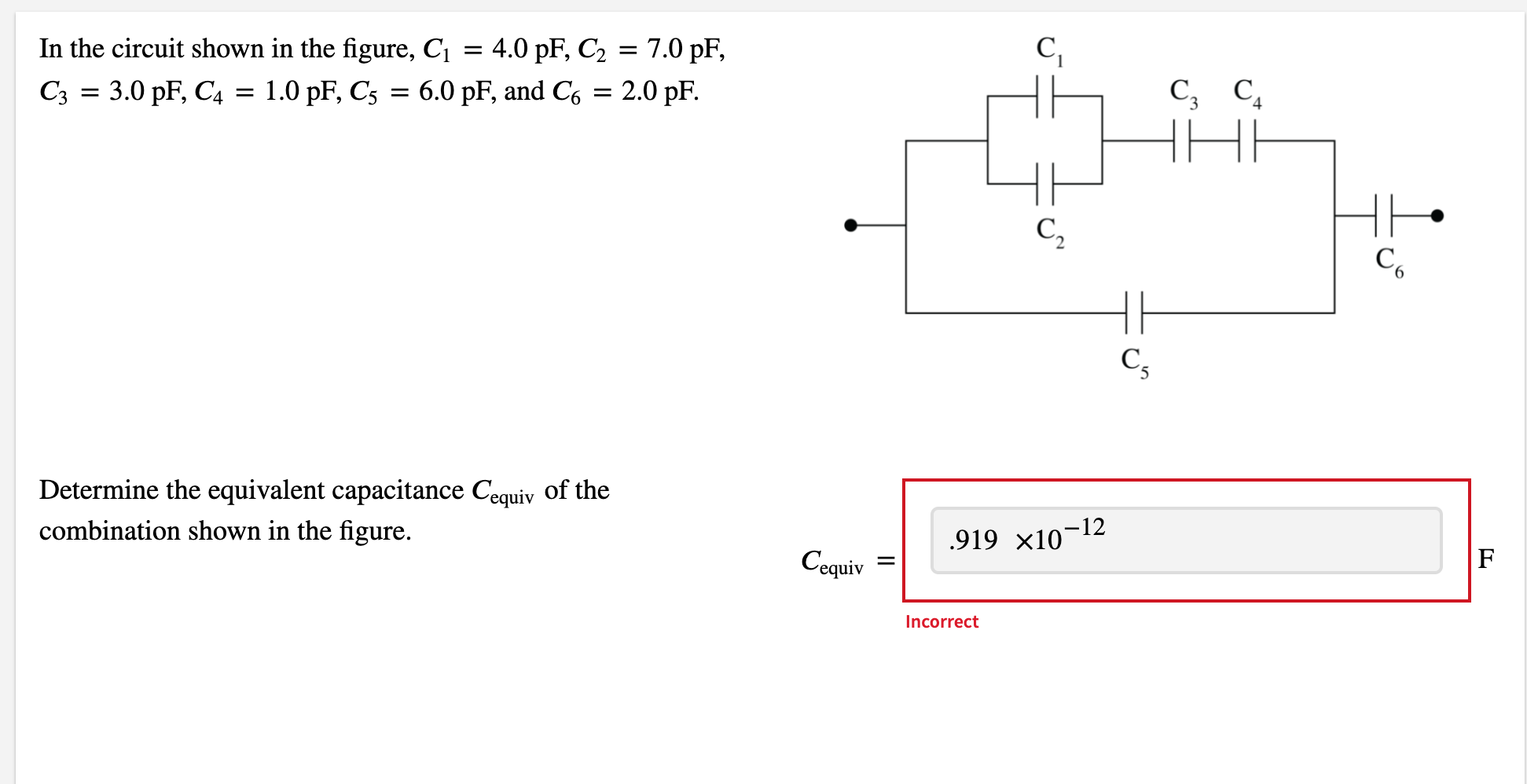 Solved C In the circuit shown in the figure, C1 4.0 pF, C2 = | Chegg.com