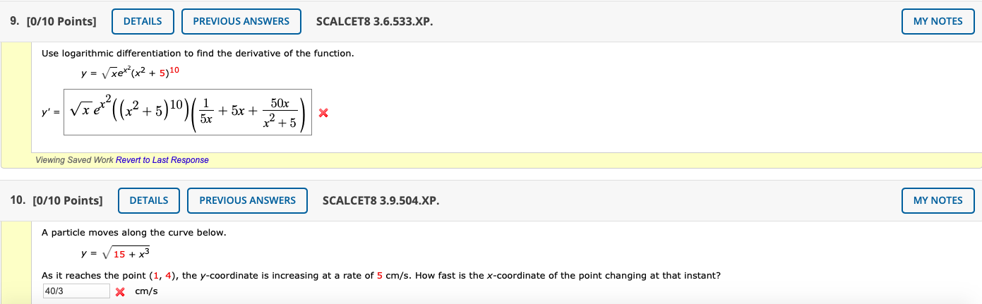 Solved 9. [O/10 Points] DETAILS PREVIOUS ANSWERS SCALCET8 | Chegg.com