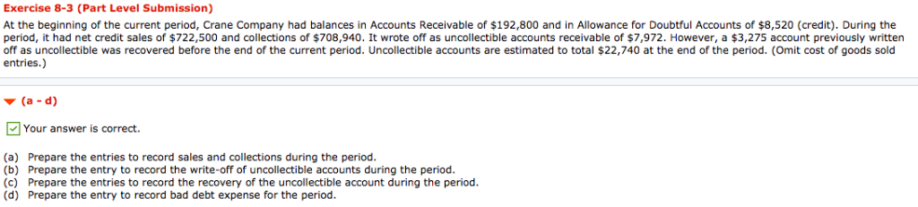 Solved Exercise 8-3 (Part Level Submission) At the beginning | Chegg.com