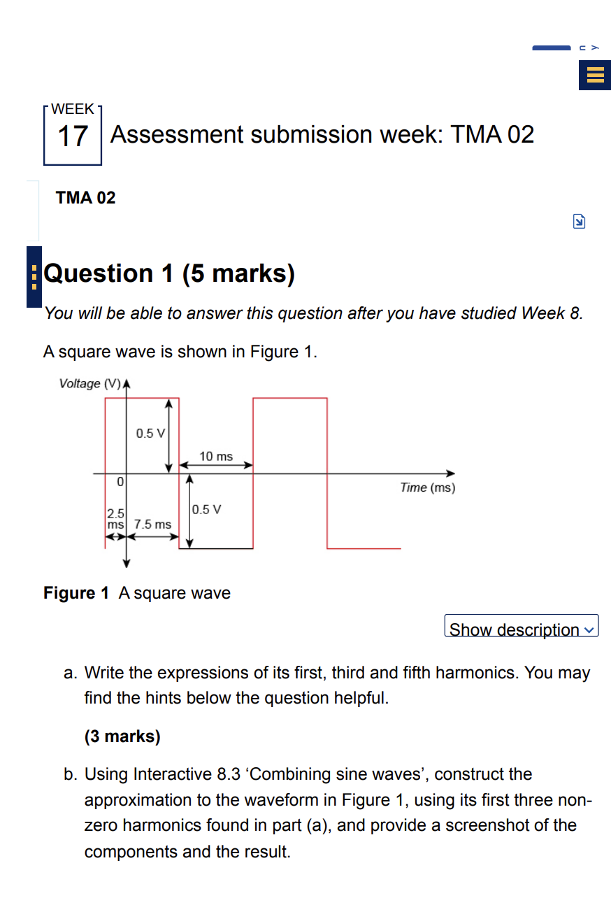 Solved TMA 02 Question 1 (5 marks) You will be able to | Chegg.com