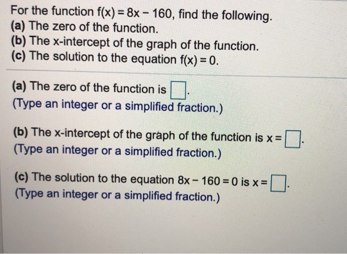 Solved For the function f(x) 8x-160, find the following. (a) | Chegg.com