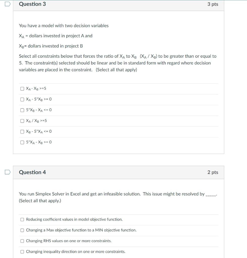 Solved You have a model with two decision variables XA= | Chegg.com