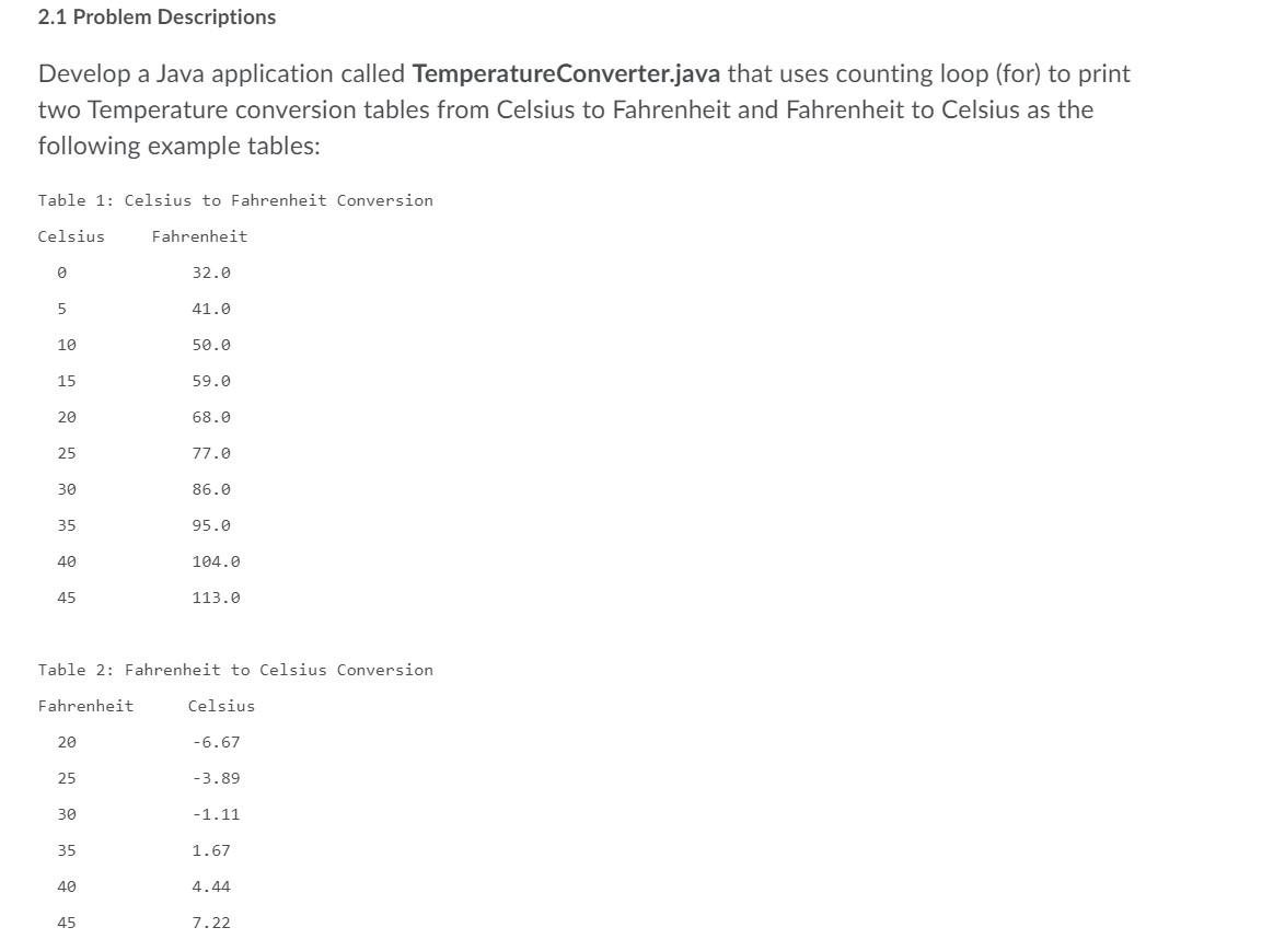 Solved 2.1 Problem Descriptions Develop a Java application | Chegg.com