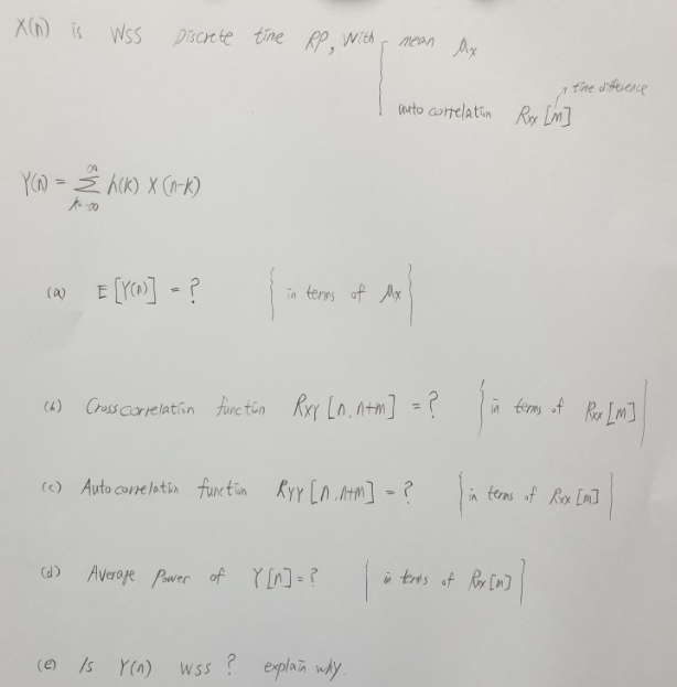 Solved X (n) is WSS Discrete tine RP, with mean ax 7 tine | Chegg.com