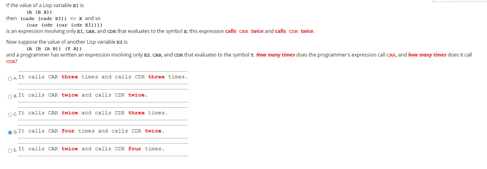 Solved If the value of a Lisp variable El is (A (BX)) then | Chegg.com