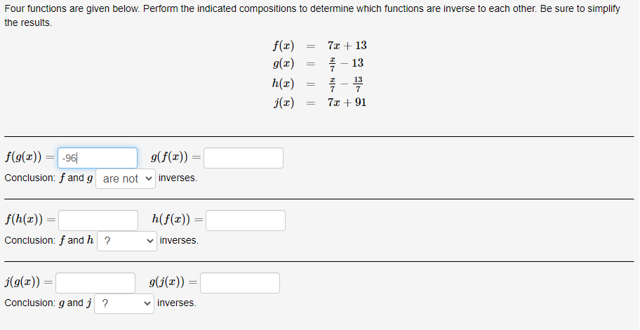 Solved Four functions are given below. Perform the indicated | Chegg.com