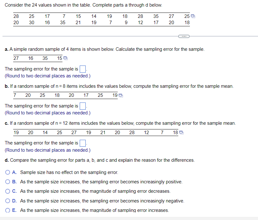 Solved b. Calculate the sampling error using the 5 cars in | Chegg.com