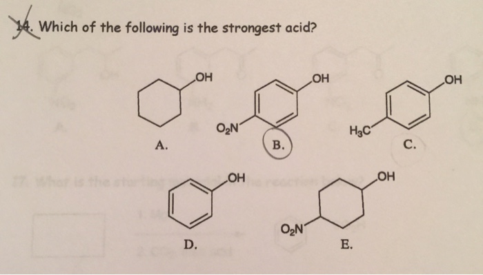 Solved Which of the following is the strongest acid? | Chegg.com