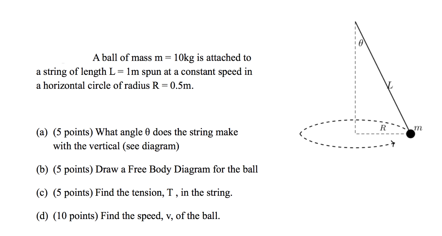 Solved A ball of mass m=10kg ﻿is attached toa string of | Chegg.com