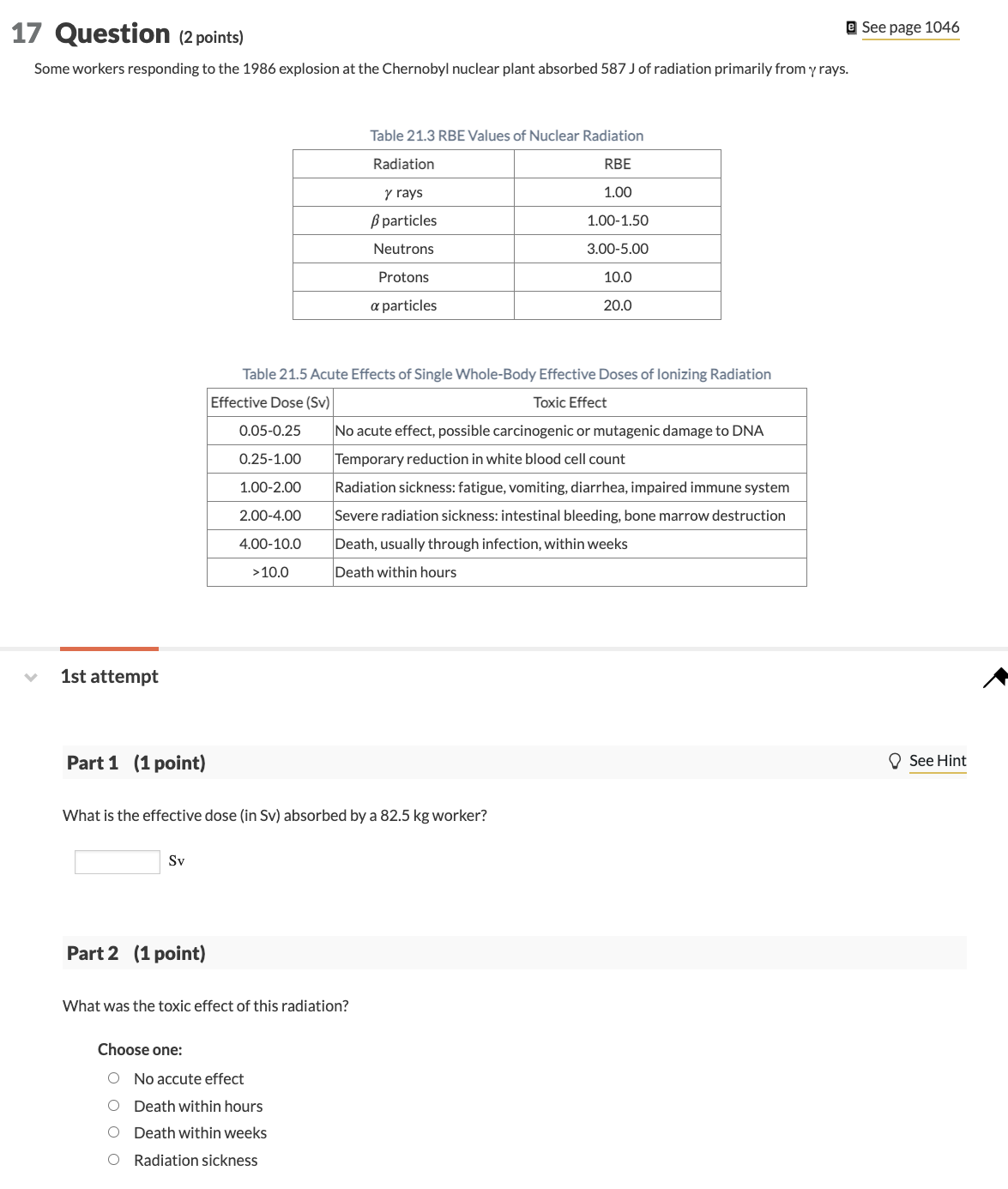 Solved Part 1 (1 ﻿point)What is the effective dose (in Sv) | Chegg.com