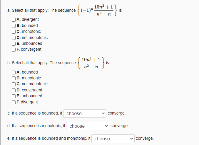 Solved a. Select all that apply: The sequence | Chegg.com