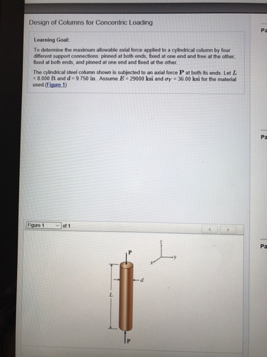 Solved Design of Columns for Concentric Loading Pa Learning | Chegg.com
