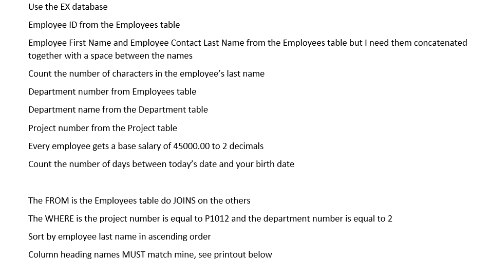 Solved Use the EX database Employee ID from the Employees | Chegg.com