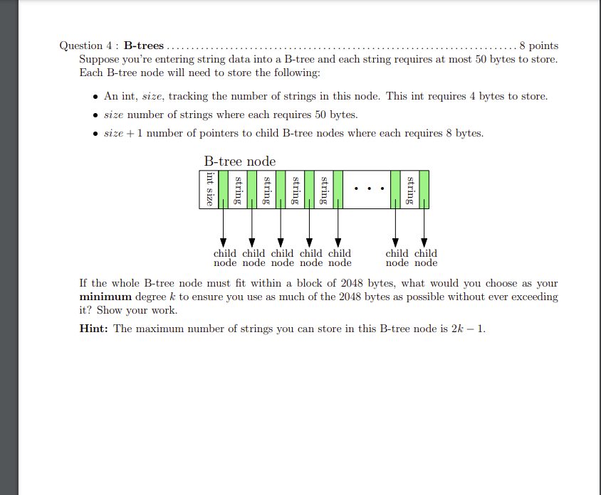 Solved Question 4: B-trees Suppose you're entering string | Chegg.com
