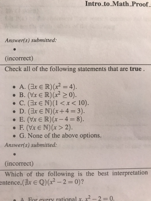 Solved Intro to Math Proof Answer(s) submitted: (incorrect) | Chegg.com