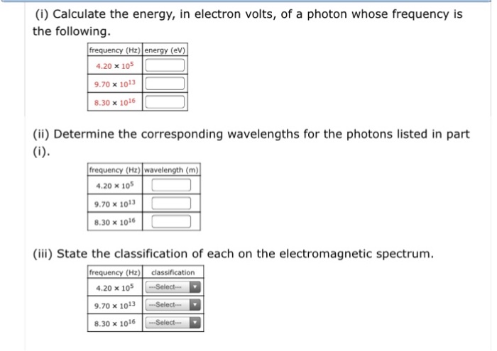 Solved (i) Calculate the energy, in electron volts, of a | Chegg.com