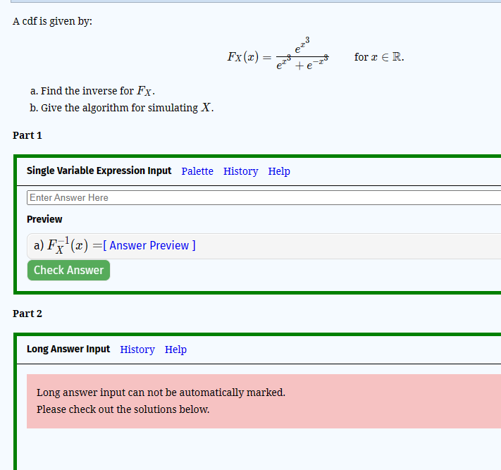 Solved A cdf is given by: FX(x)=ex3+e−x3ex3 for x∈R. a. | Chegg.com