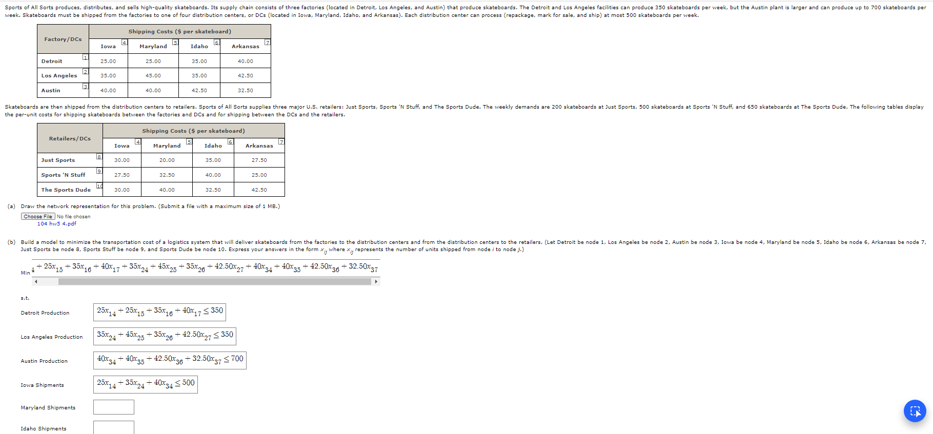 Solved (a) Draw the network representation for this problem. | Chegg.com