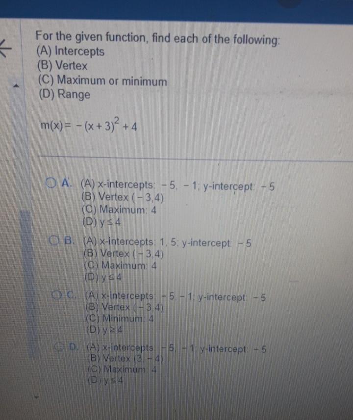 Solved For the given function, find each of the following: | Chegg.com