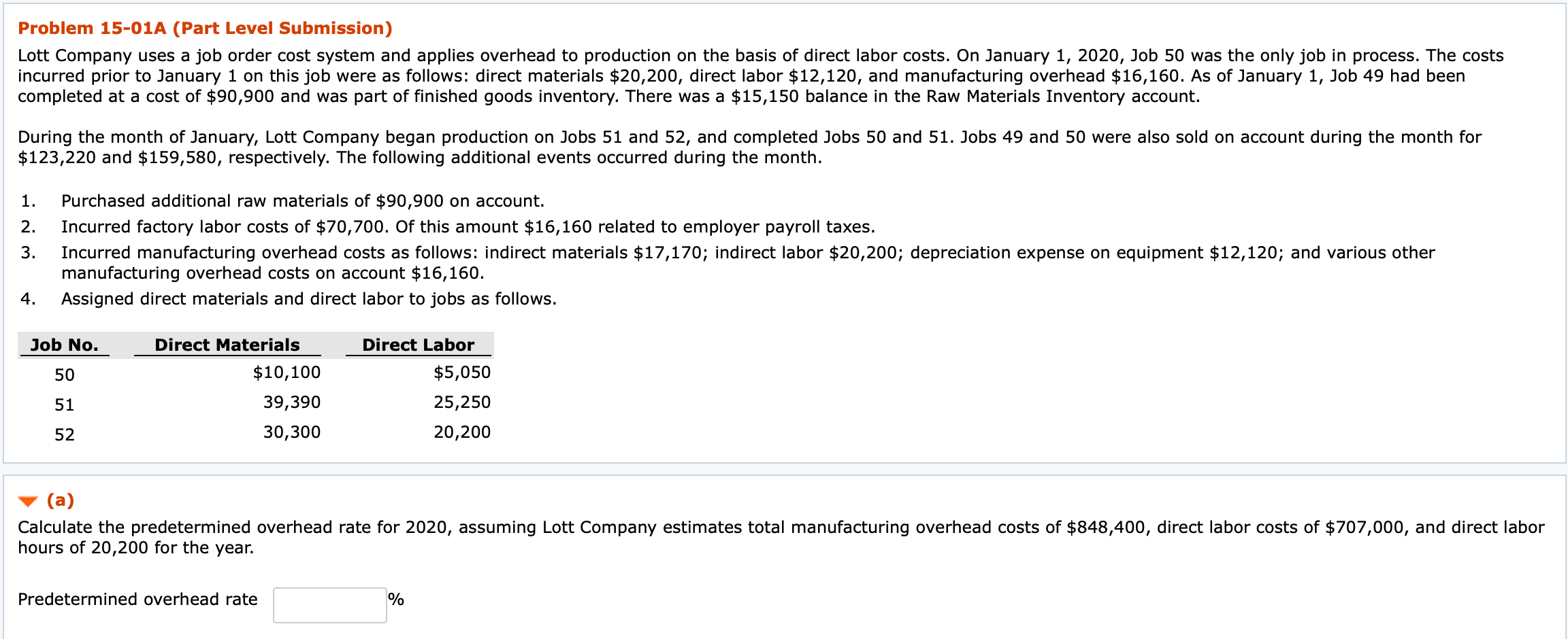 Solved Problem 15-01A (Part Level Submission) Lott Company | Chegg.com
