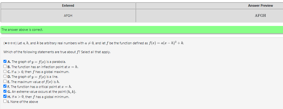 Solved ( ⋆k th th) Let a,h, and k be arbitrary real numbers | Chegg.com