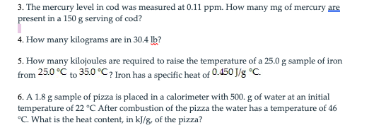 Solved 3. The mercury level in cod was measured at 0.11 ppm. | Chegg.com