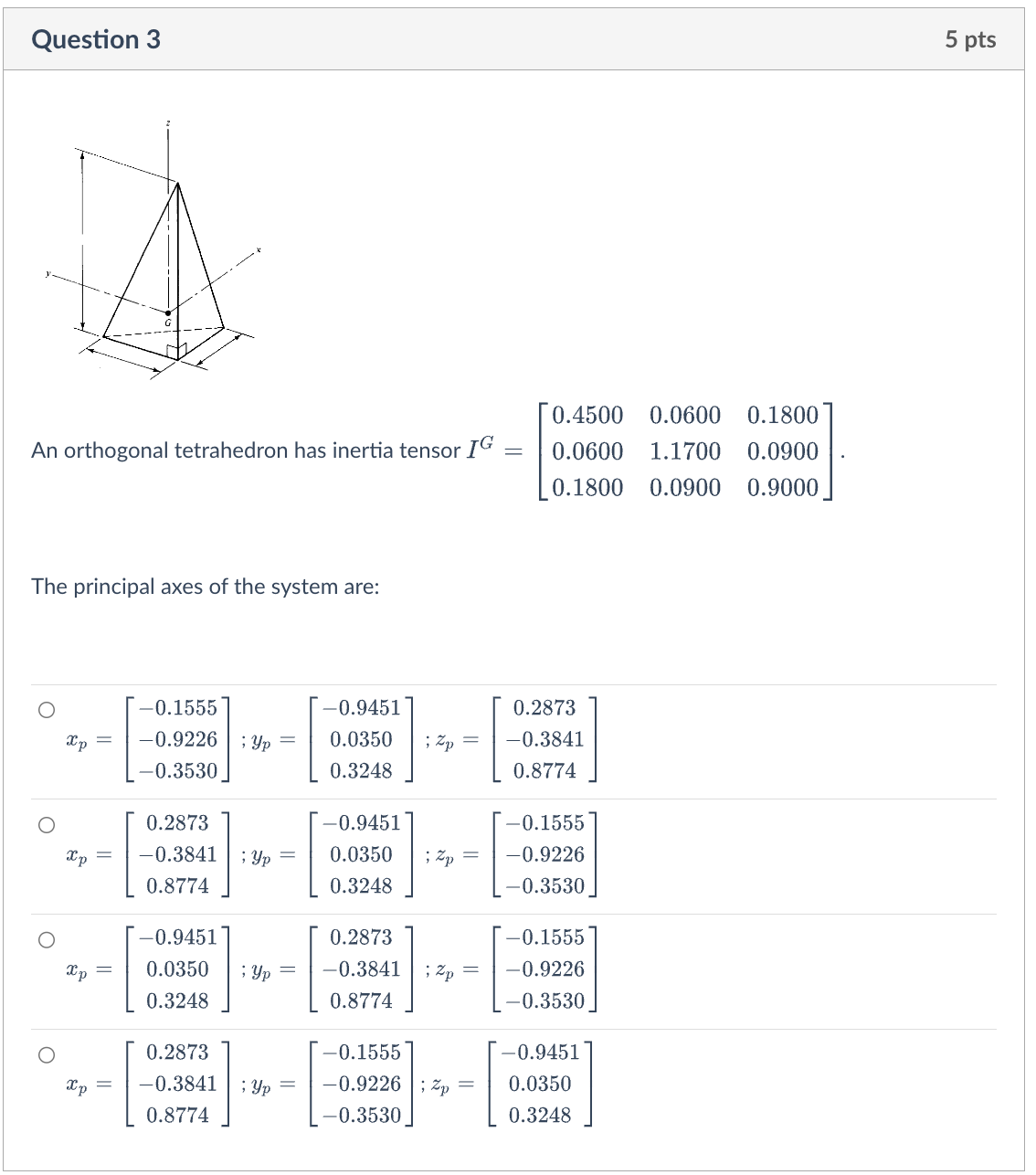 Solved An orthogonal tetrahedron has inertia tensor | Chegg.com