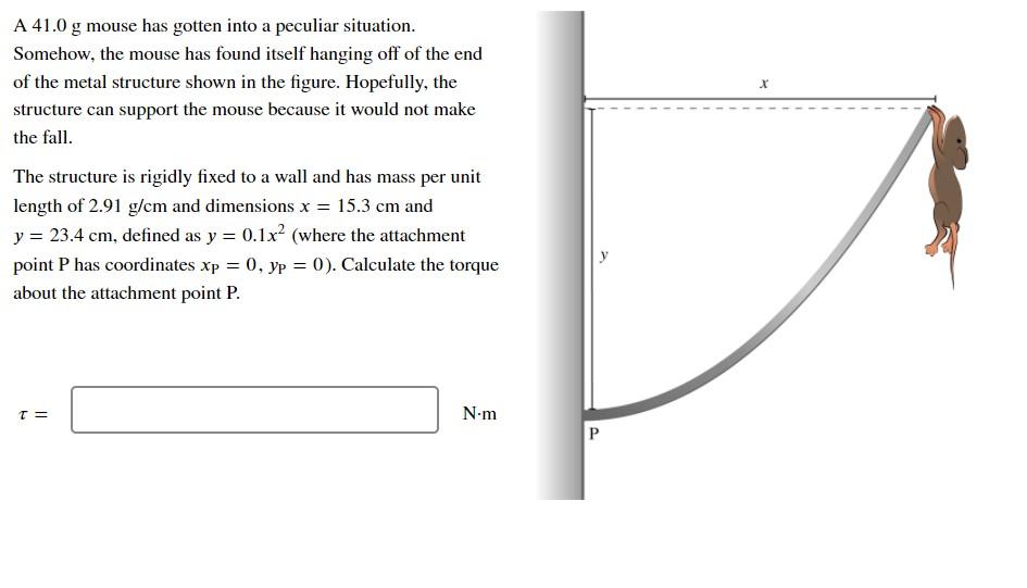 Solved A 41.0 g mouse has gotten into a peculiar situation. | Chegg.com