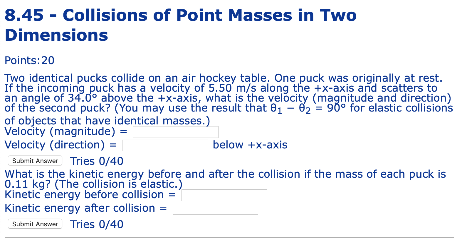 Solved 8.45 - Collisions of Point Masses in Two Dimensions | Chegg.com