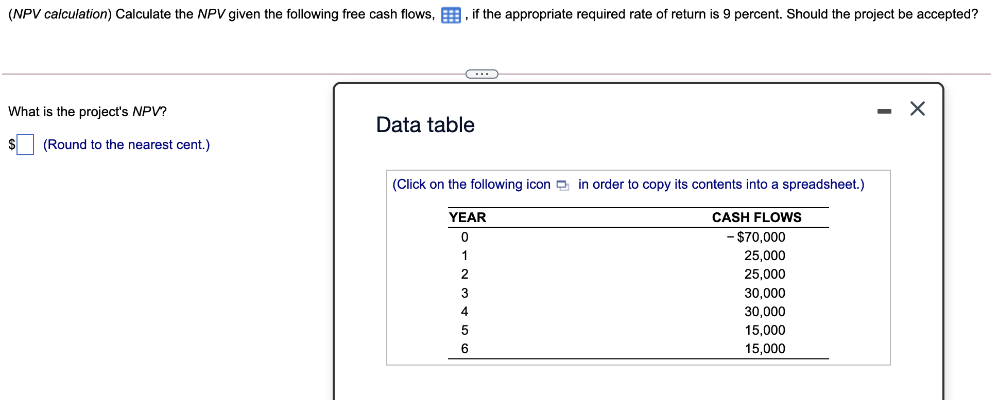 Solved (NPV calculation) Calculate the NPV given the | Chegg.com