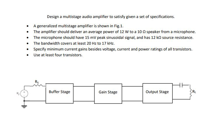 Design a multistage audio amplifier to satisfy given | Chegg.com