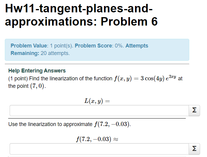 Solved Hw11-tangent-planes-and- approximations: Problem 6 | Chegg.com