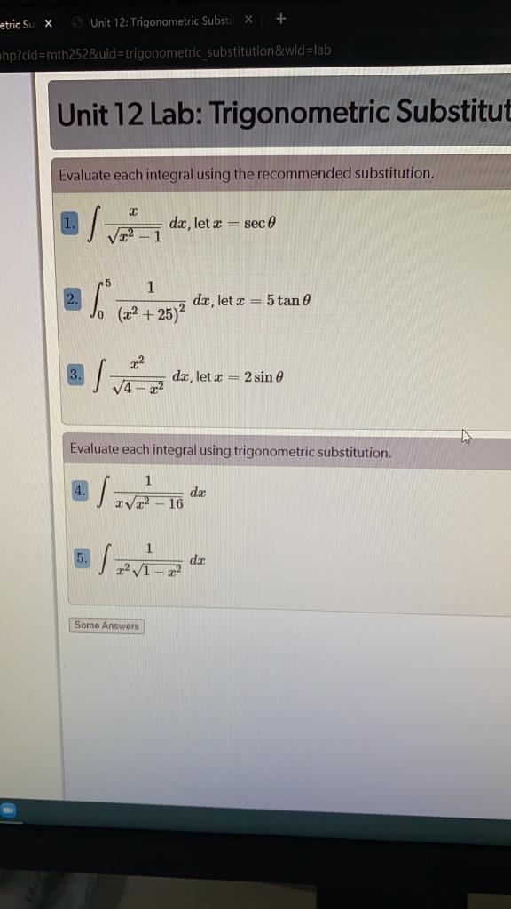 Solved + etric SX Unit 12: Trigonometric Subst | Chegg.com