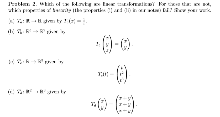 Solved Problem 2. Which of the following are linear | Chegg.com
